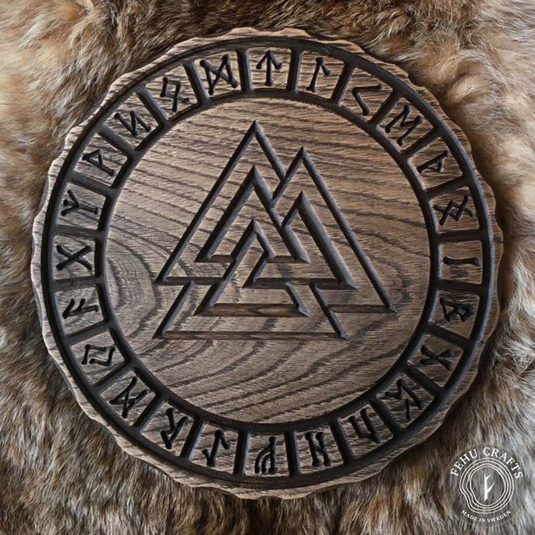 Valknut With Elder Futhark. A Pagan Altar Piece - Aged Oak Wood - Etsy UK