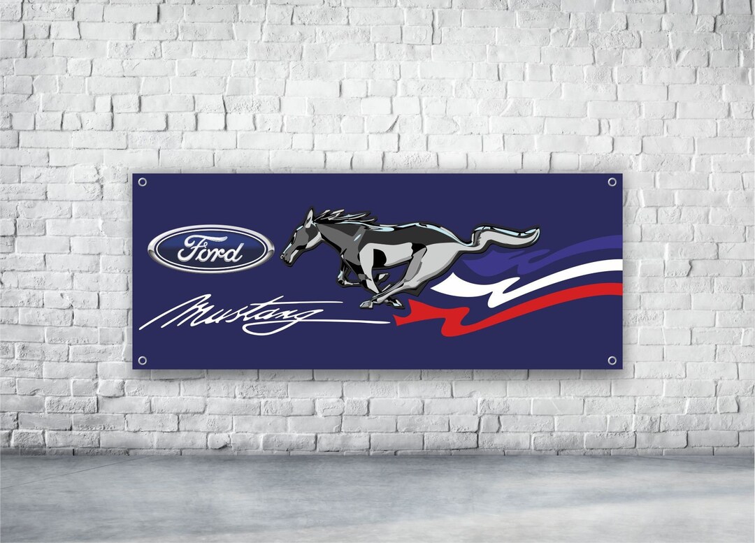 Ford Mustang Logo Banner Vinyl Garage Sign, Office or Showroom, Flag ...