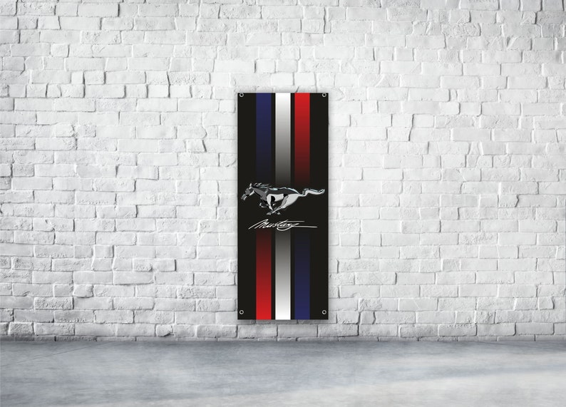 Ford Mustang Logo Banner Vinyl Garage Sign, Office or Showroom, Flag ...