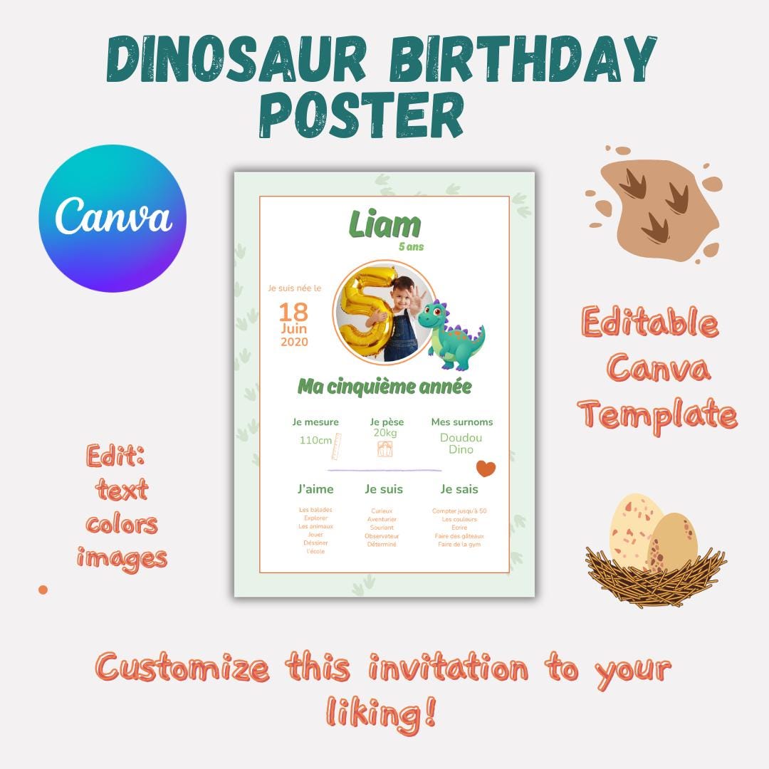 Customizable Dinosaur Birthday Poster | Canva Children's Milestone ...
