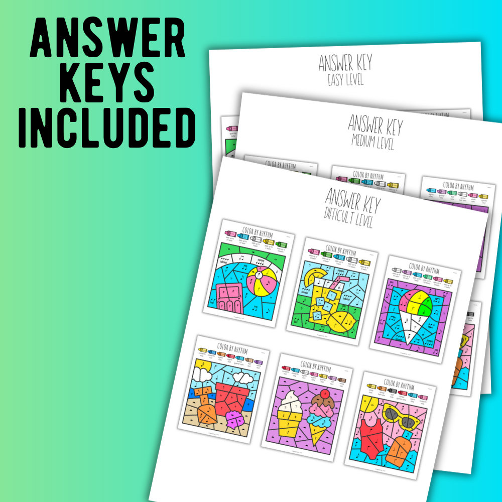 Summer Coloring Pages | Color by Code Rhythm Note Rest Values | 3 ...
