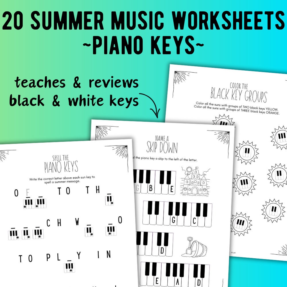 Summer Music Worksheets Piano KEYS black Keys, White Keys Beach Theme ...
