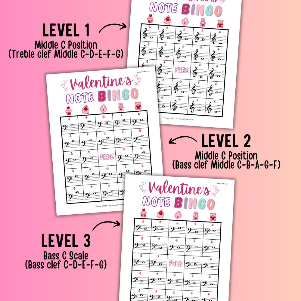 Valentine's Day Music Note Bingo | Music Theory Game for Piano Students ...