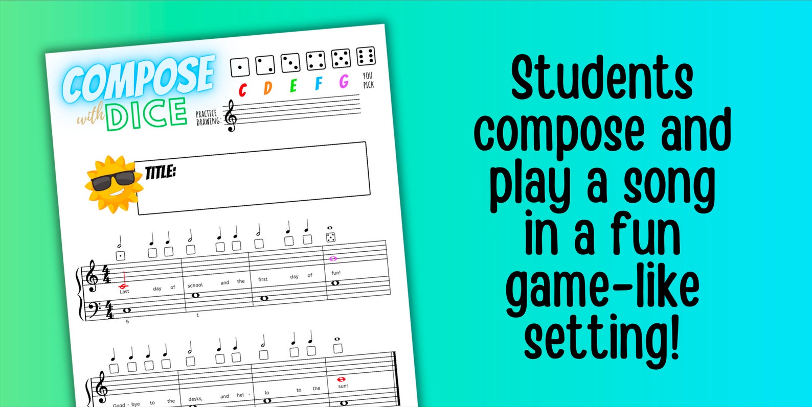 Summer Music Composing Activity for Piano | Compose With Dice - Etsy