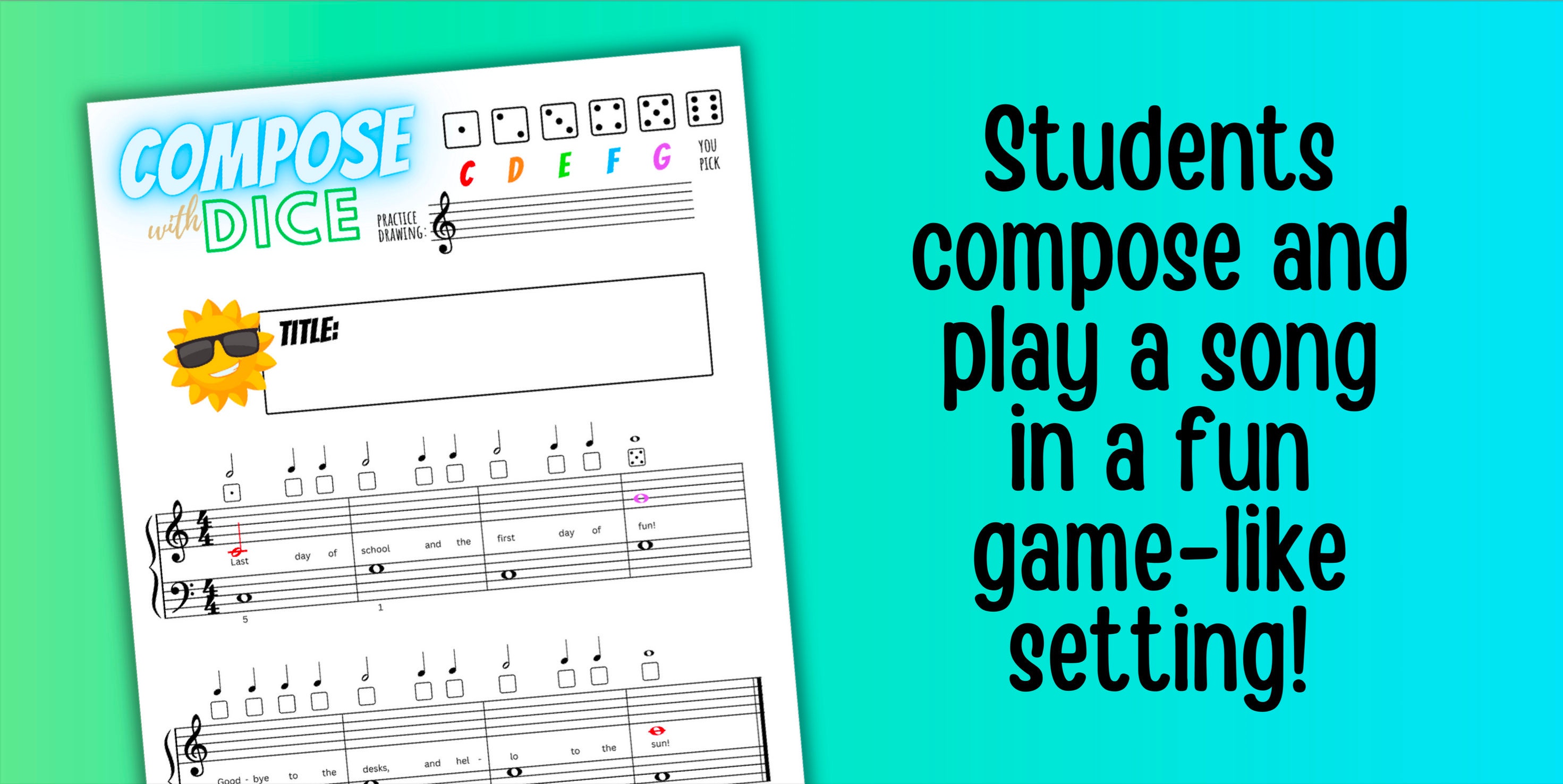Summer Music Composing Activity for Piano | Compose With Dice - Etsy