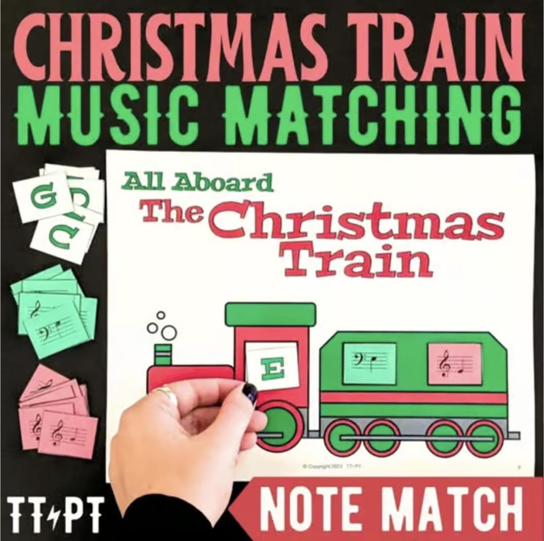 MUSIC THEORY PUZZLES Christmas Train Matching Game: Notes on the Staff ...