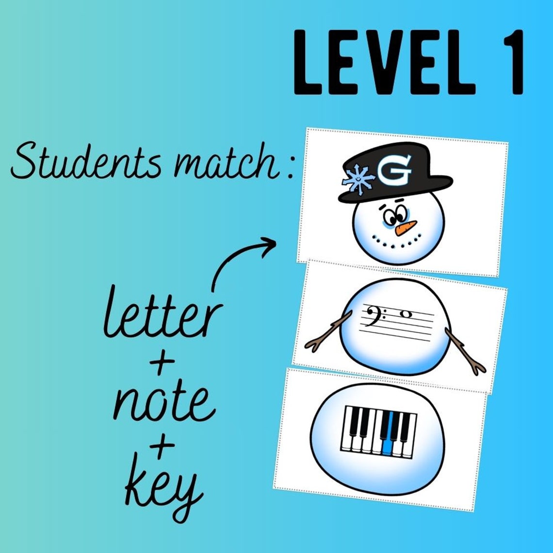 WINTER Music Theory PUZZLES | Snowman Matching: Notes, Key Names ...
