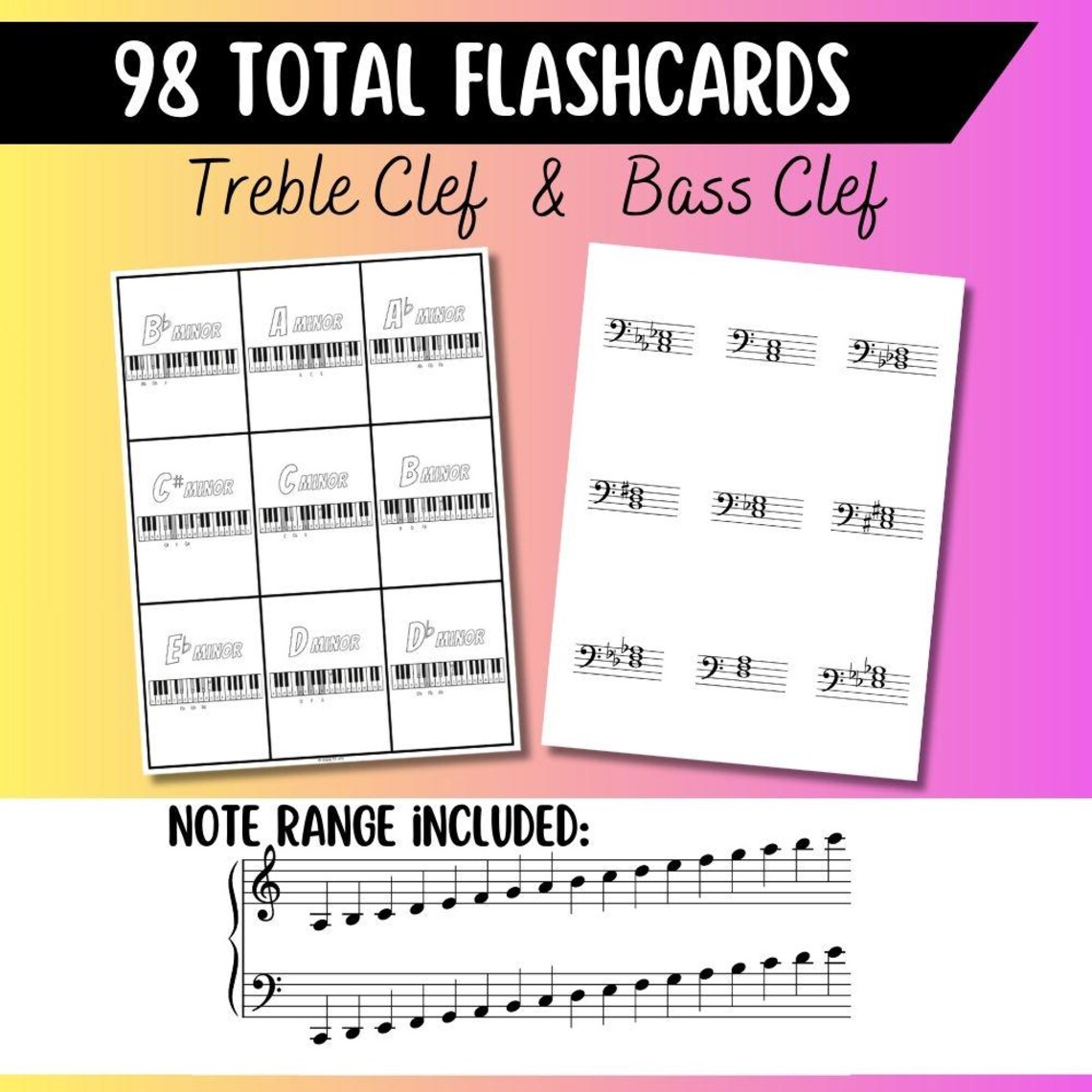 Minor Chords Flash Cards | Root Position Triads | Piano Music Theory ...