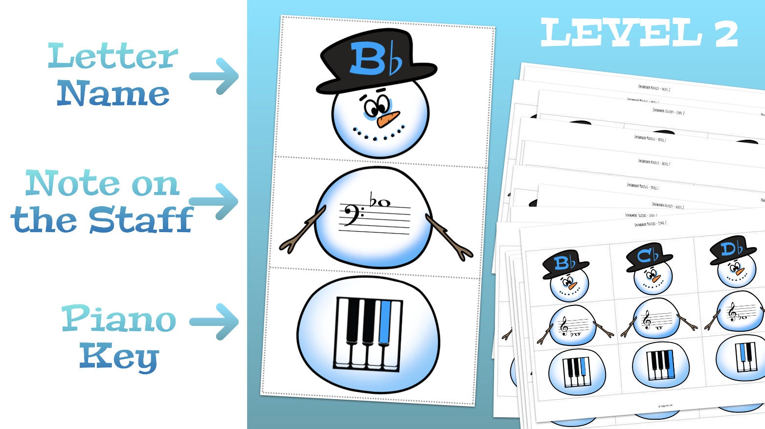 WINTER Music Theory PUZZLES Snowman Matching: Notes, Key Names, Sharps ...