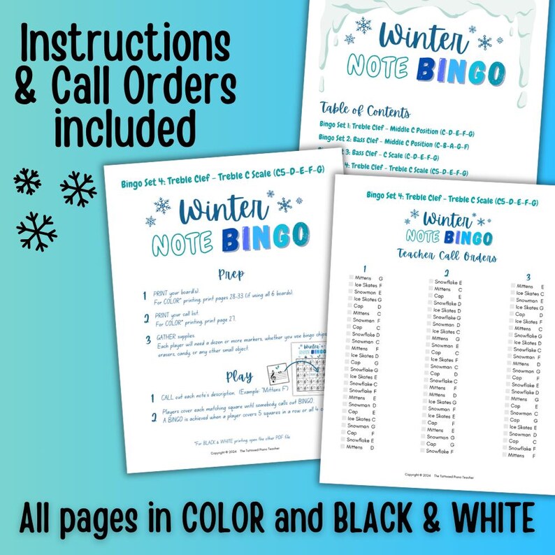 Winter Music Note Bingo | Music Theory Game for Piano Students | Naming ...