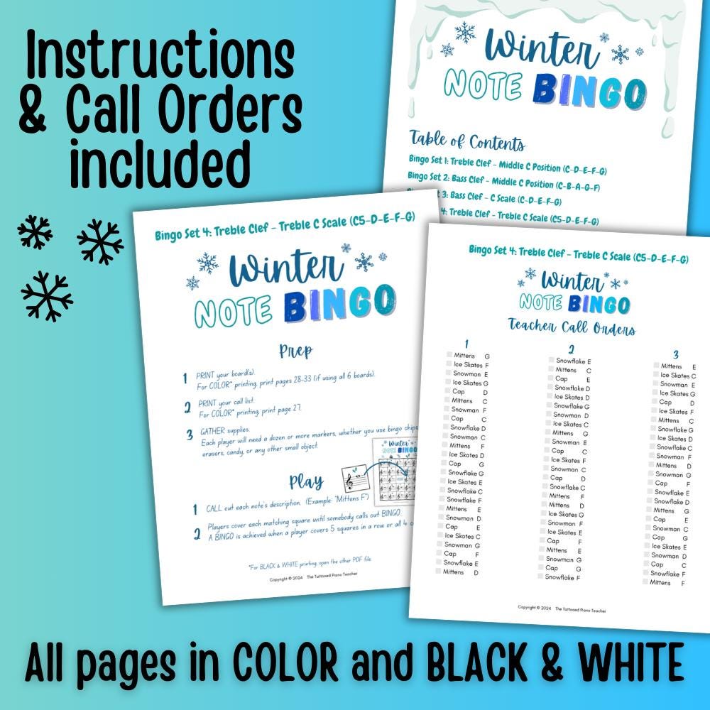Winter Music Note Bingo | Music Theory Game for Piano Students | Naming ...