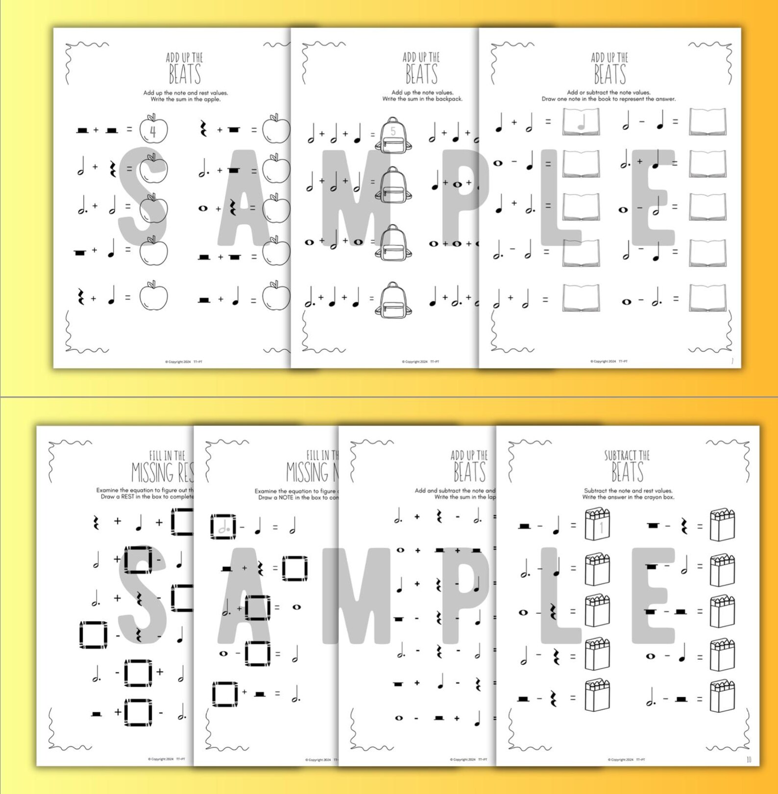 Back to School Music Worksheets Music Math, Note Values beginner Piano ...