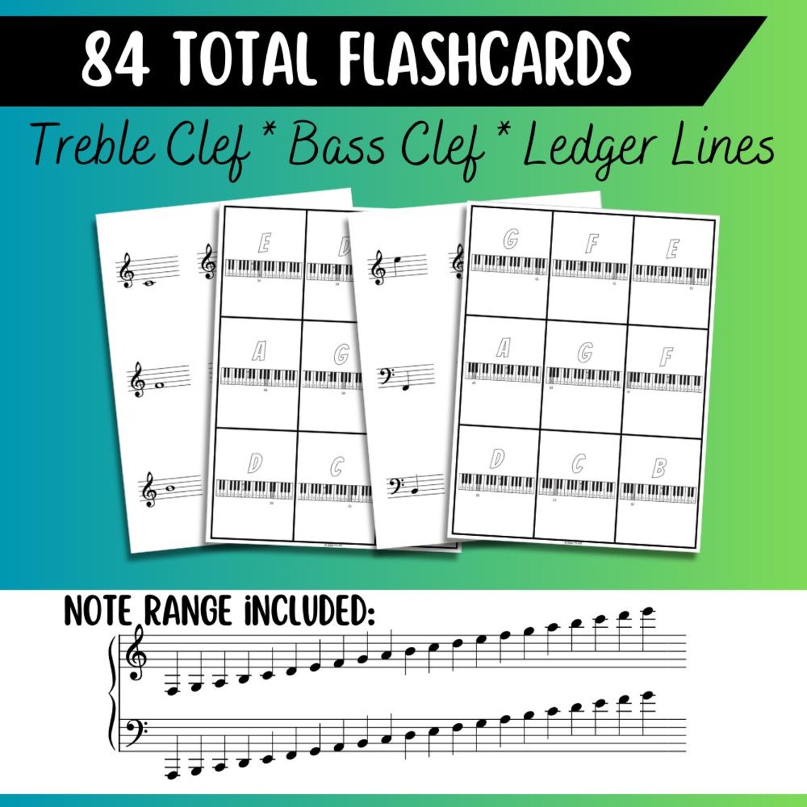 Music Note Flash Cards | Notes on the Staff | Piano Music Theory ...