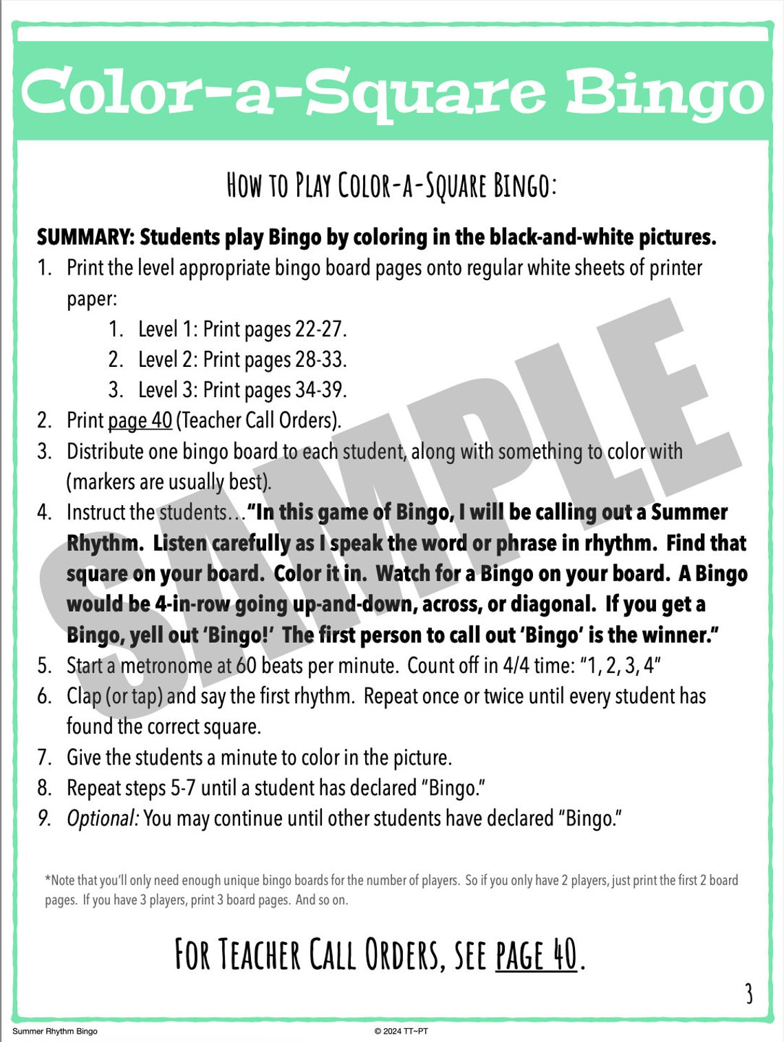 Summer Rhythm Bingo Music Bingo Game for Beginners note Values, Rest ...