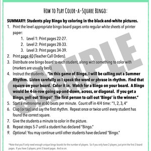 Summer Rhythm Bingo | Music Bingo Game for Beginners (note Values, Rest ...