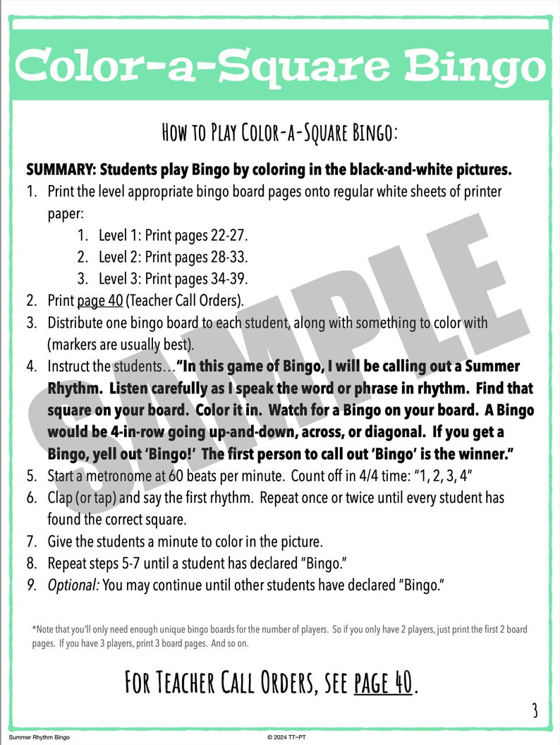 Summer Rhythm Bingo Music Bingo Game for Beginners note Values, Rest ...