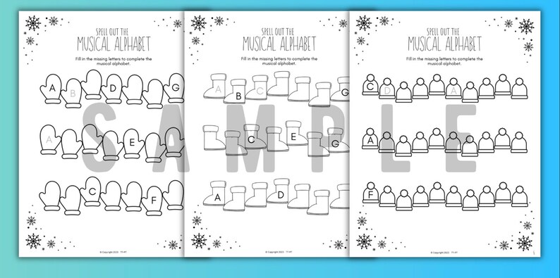 WINTER MUSIC WORKSHEETS Musical Alphabet beginner Piano Worksheets ...