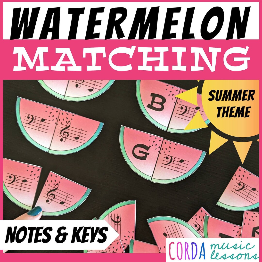 MUSIC THEORY PUZZLES | Summer Watermelon Matching Game: Notes/key Names ...