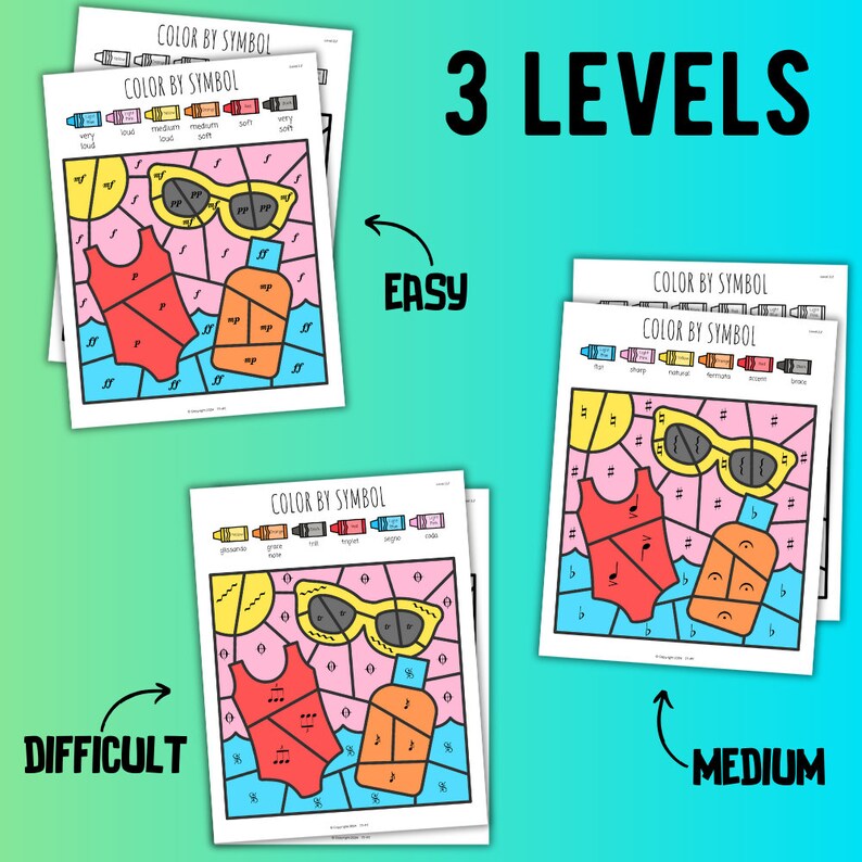 Summer Music Coloring Pages | Color by Code Music Symbols Dynamics | 3 ...