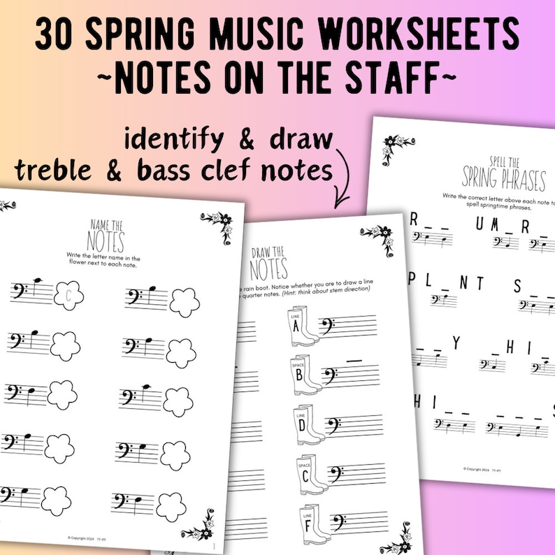 Spring Music Worksheets | Note Naming [beginner Piano Worksheets ...