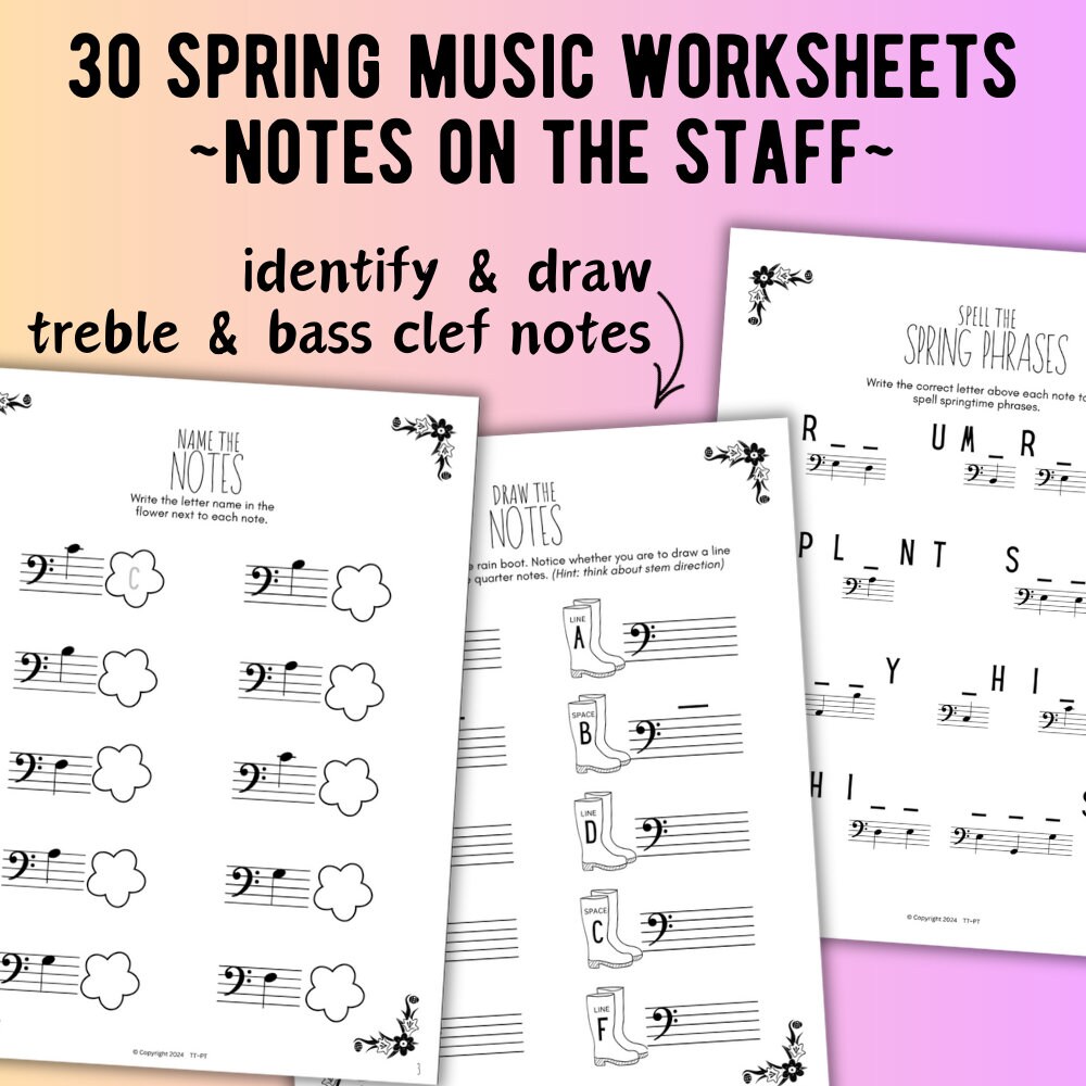 Spring Music Worksheets | Note Naming [beginner Piano Worksheets ...