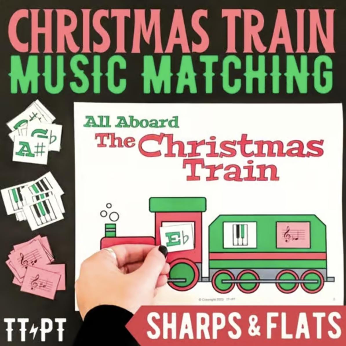 MUSIC THEORY PUZZLES Christmas Train Matching Game: Sharps & Flats Note ...