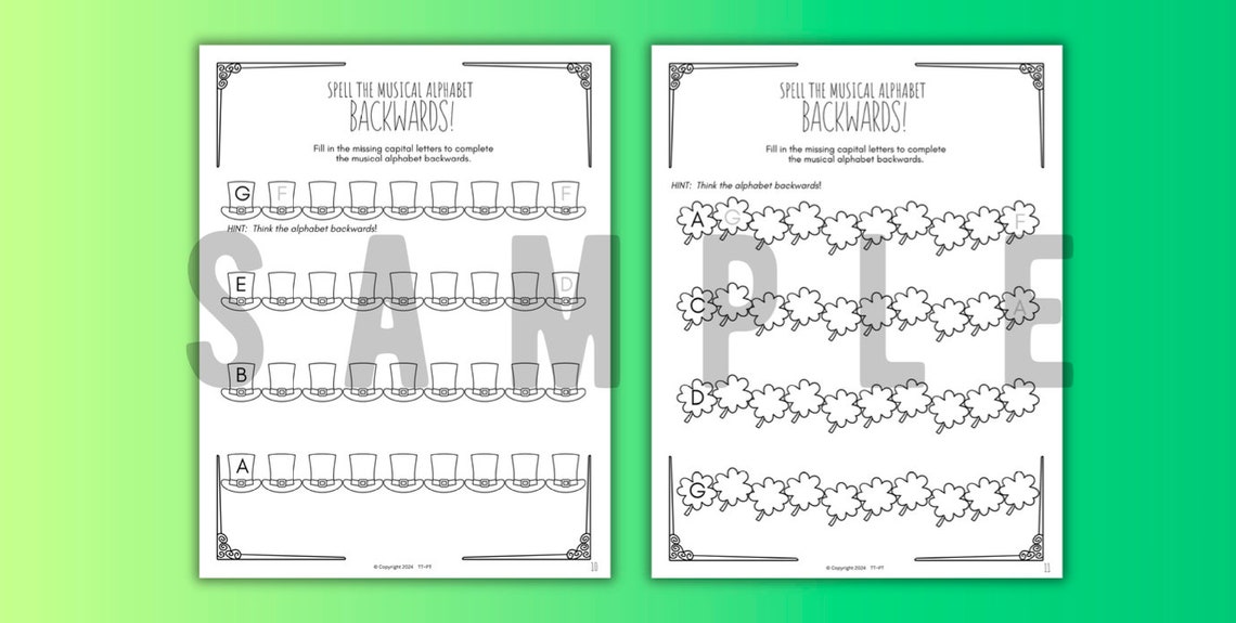 St. Patrick's Day Music Worksheets | Musical Alphabet [beginner Piano ...