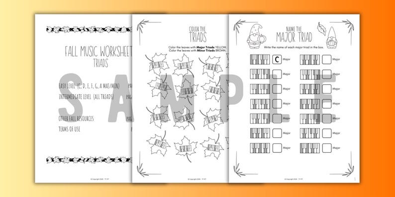 Fall Music Theory Worksheets: Piano Triad Practice for Beginners ...