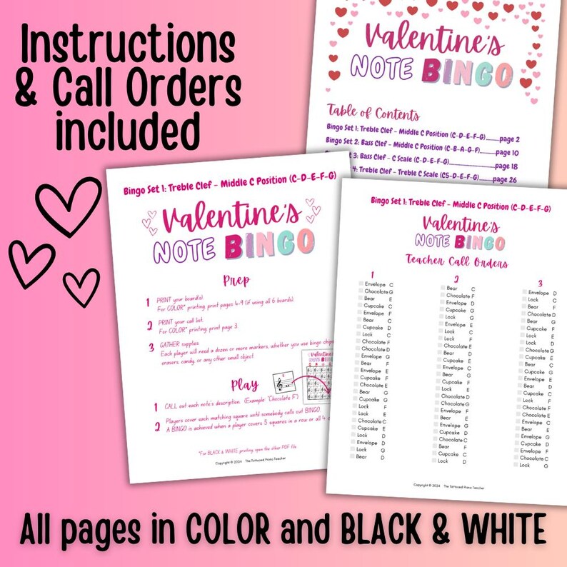 Valentine's Day Music Note Bingo | Music Theory Game for Piano Students ...