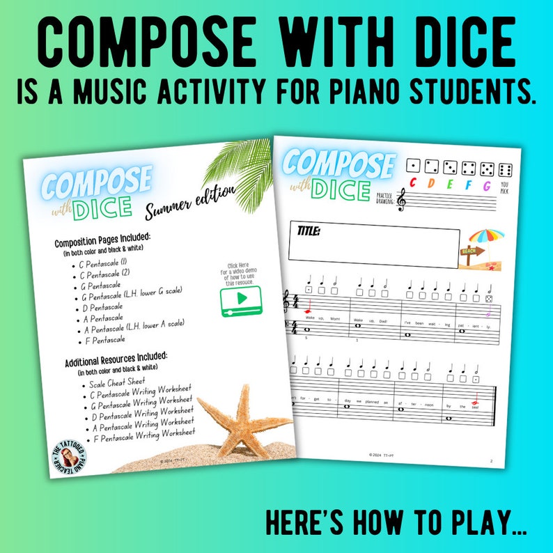 Summer Music Composing Activity for Piano | Compose With Dice - Etsy