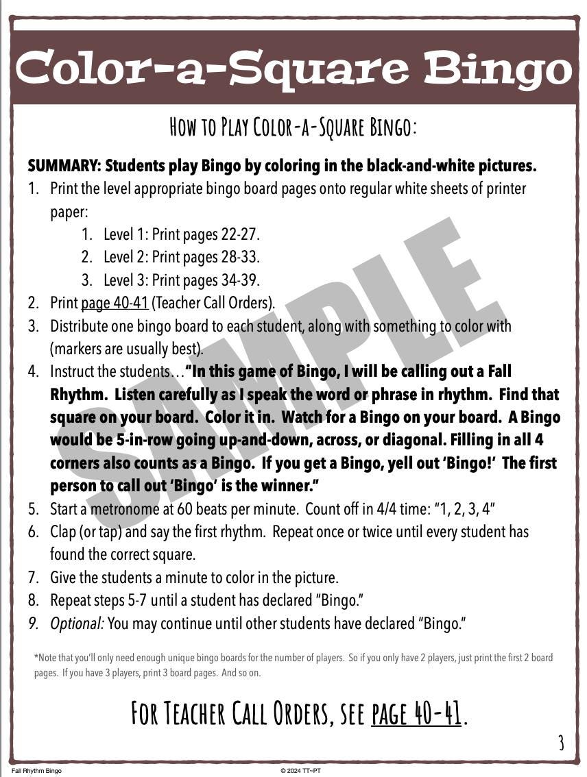 Fall Rhythm Bingo | Music Bingo Game for Beginners (note Values, Rest ...