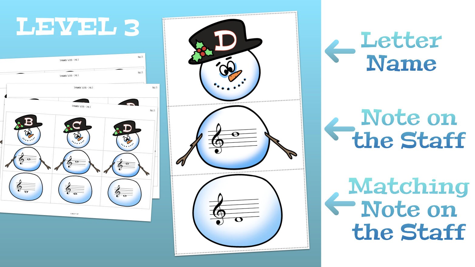 WINTER Music Theory PUZZLES Snowman Matching: Notes, Key Names, Sharps ...