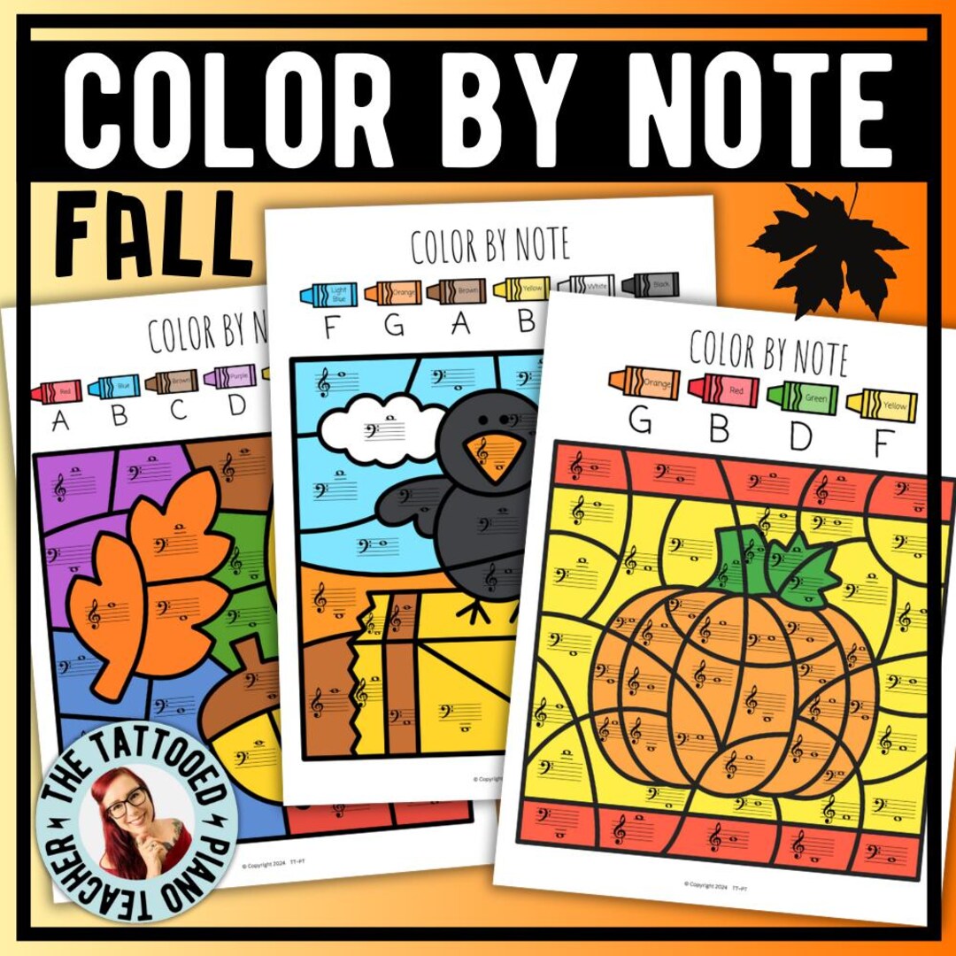 Fall Music Coloring Pages | Color by Code Music Notes | Note Naming ...