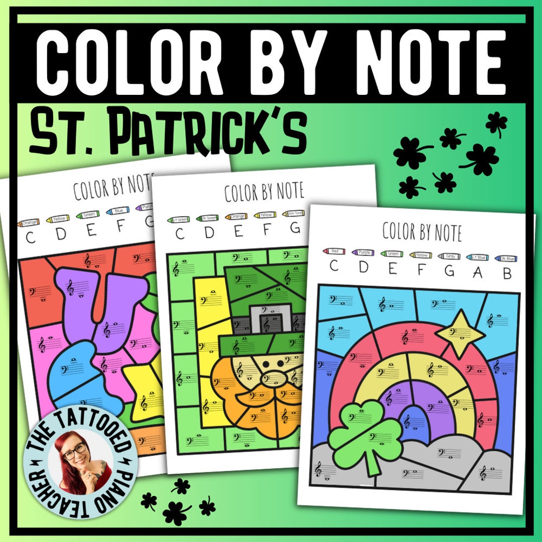 St. Patrick's Day Coloring Pages | Color by Code Music Notes | 3 Levels ...
