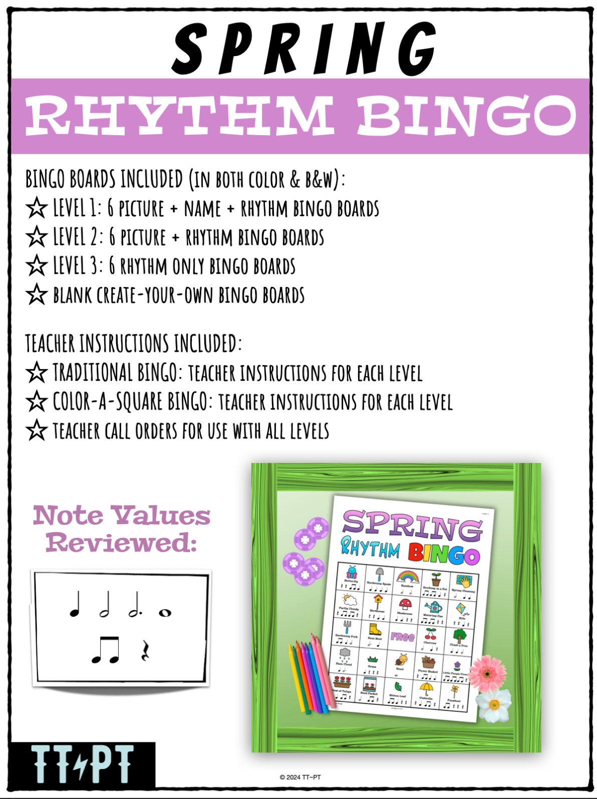 Spring Rhythm Bingo | Music Bingo Game for Beginners (note Values) - Etsy