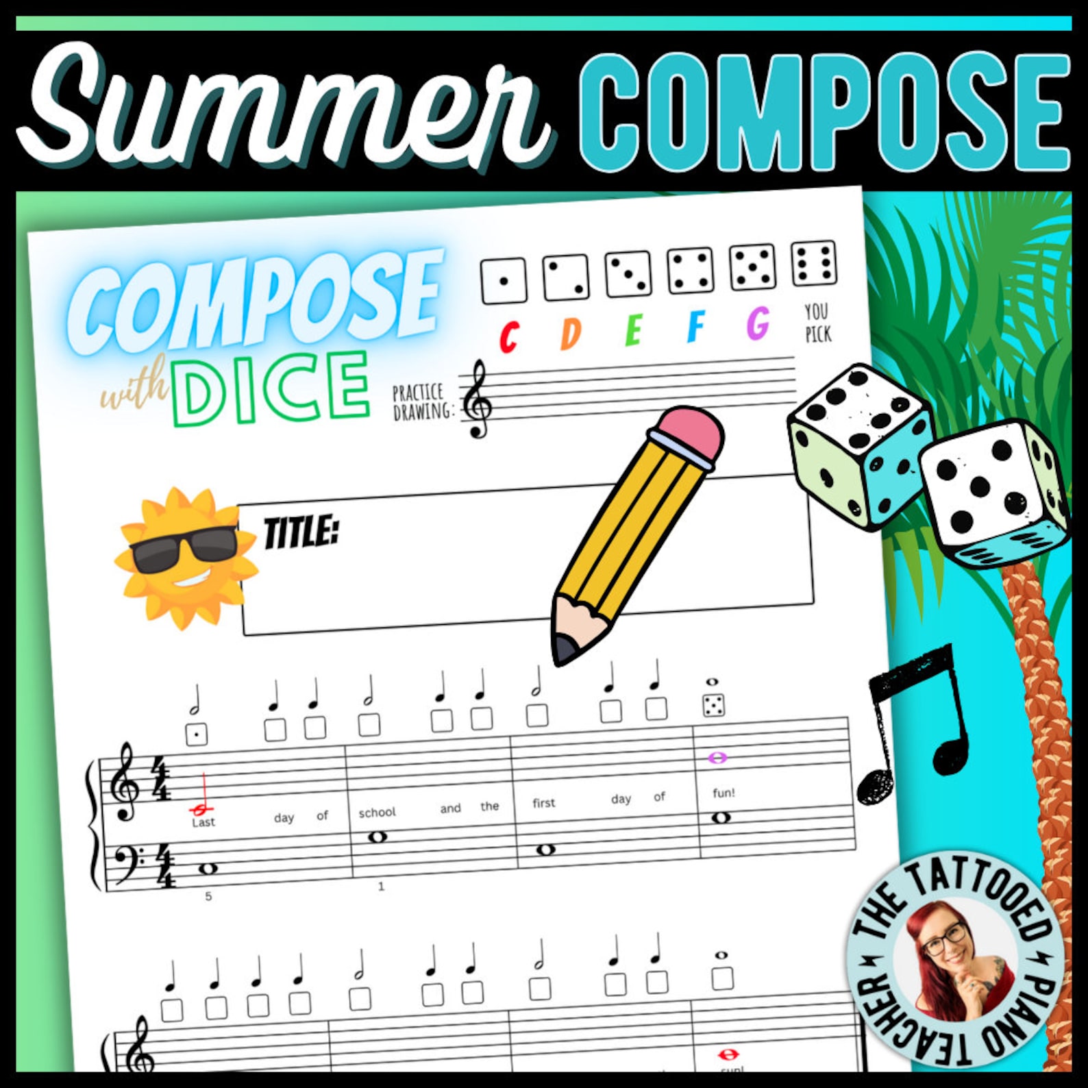 Summer Music Composing Activity for Piano | Compose With Dice - Etsy