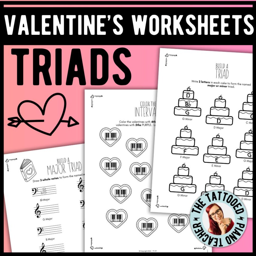 Valentine's Day Music Worksheets | Triads Chords | February Piano Music ...