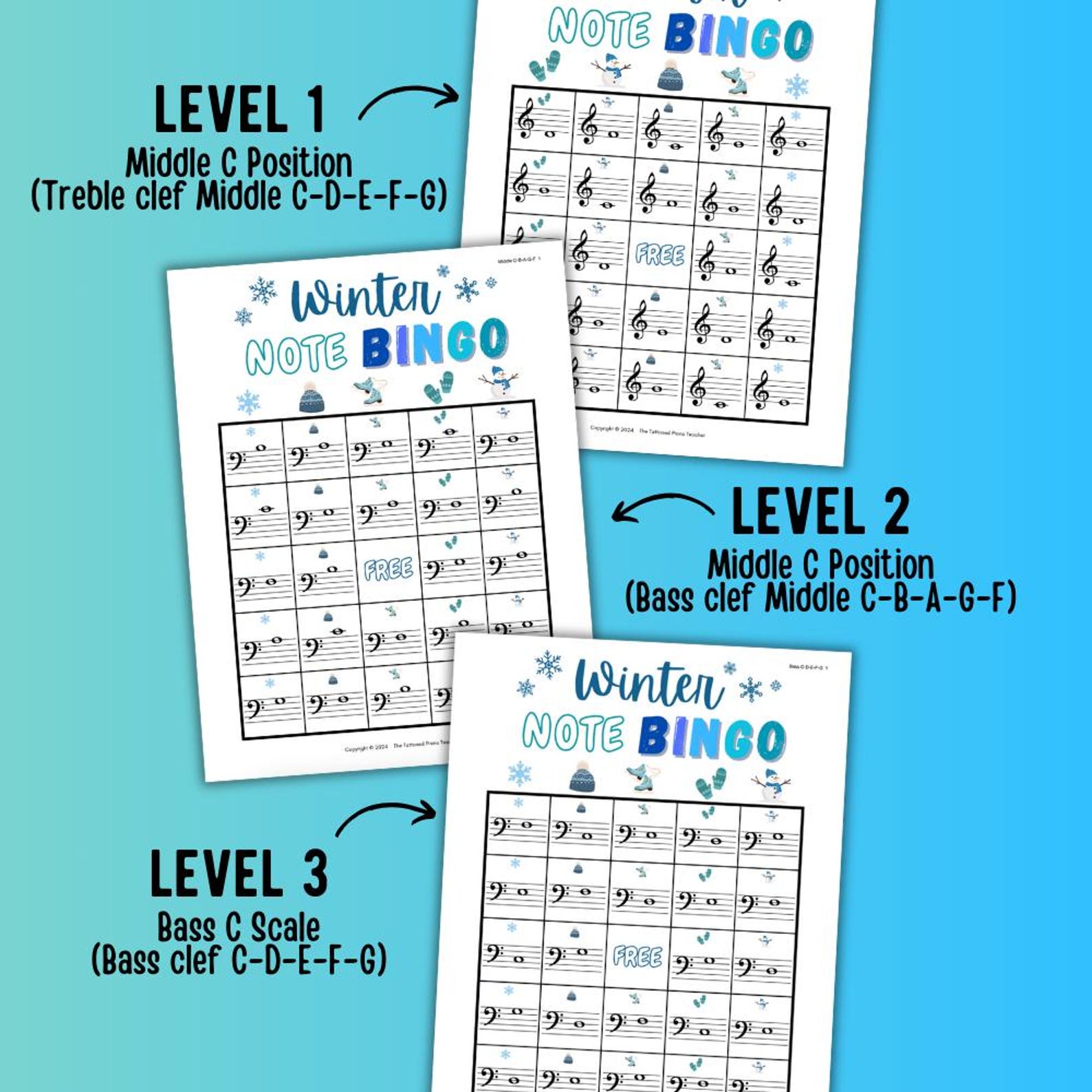 Winter Music Note Bingo | Music Theory Game for Piano Students | Naming ...