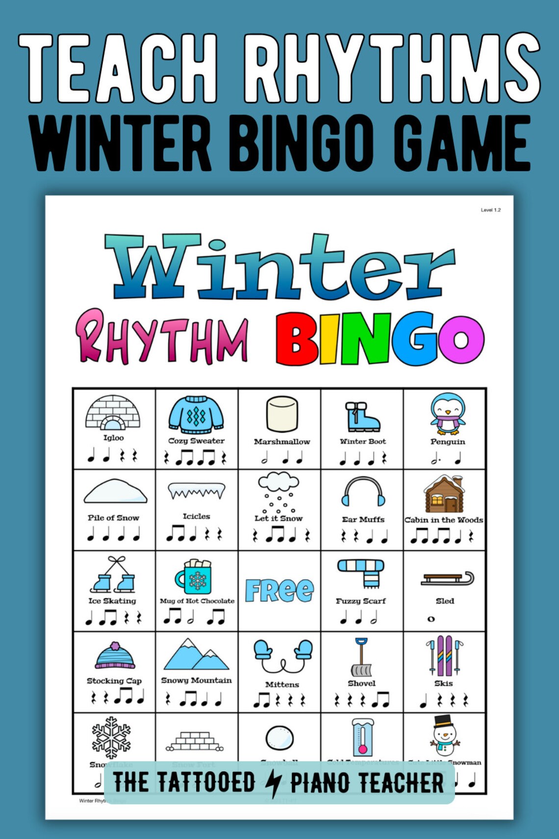 Winter Rhythm Bingo | Music Bingo Game for Beginners (note Values) - Etsy
