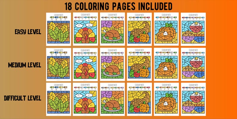 Thanksgiving Music Theory Coloring Pages | Color by Note (PDF) - Etsy