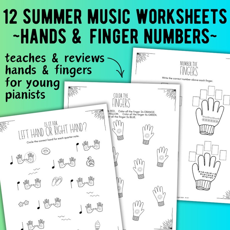Summer Music Worksheets | Finger Numbers [beginner Piano Worksheets ...