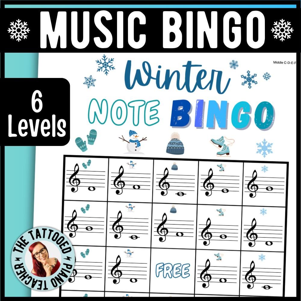 Winter Music Note Bingo | Music Theory Game for Piano Students | Naming ...