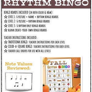 Fall Rhythm Music Bingo Game | Note & Rest Values (printable) - Etsy