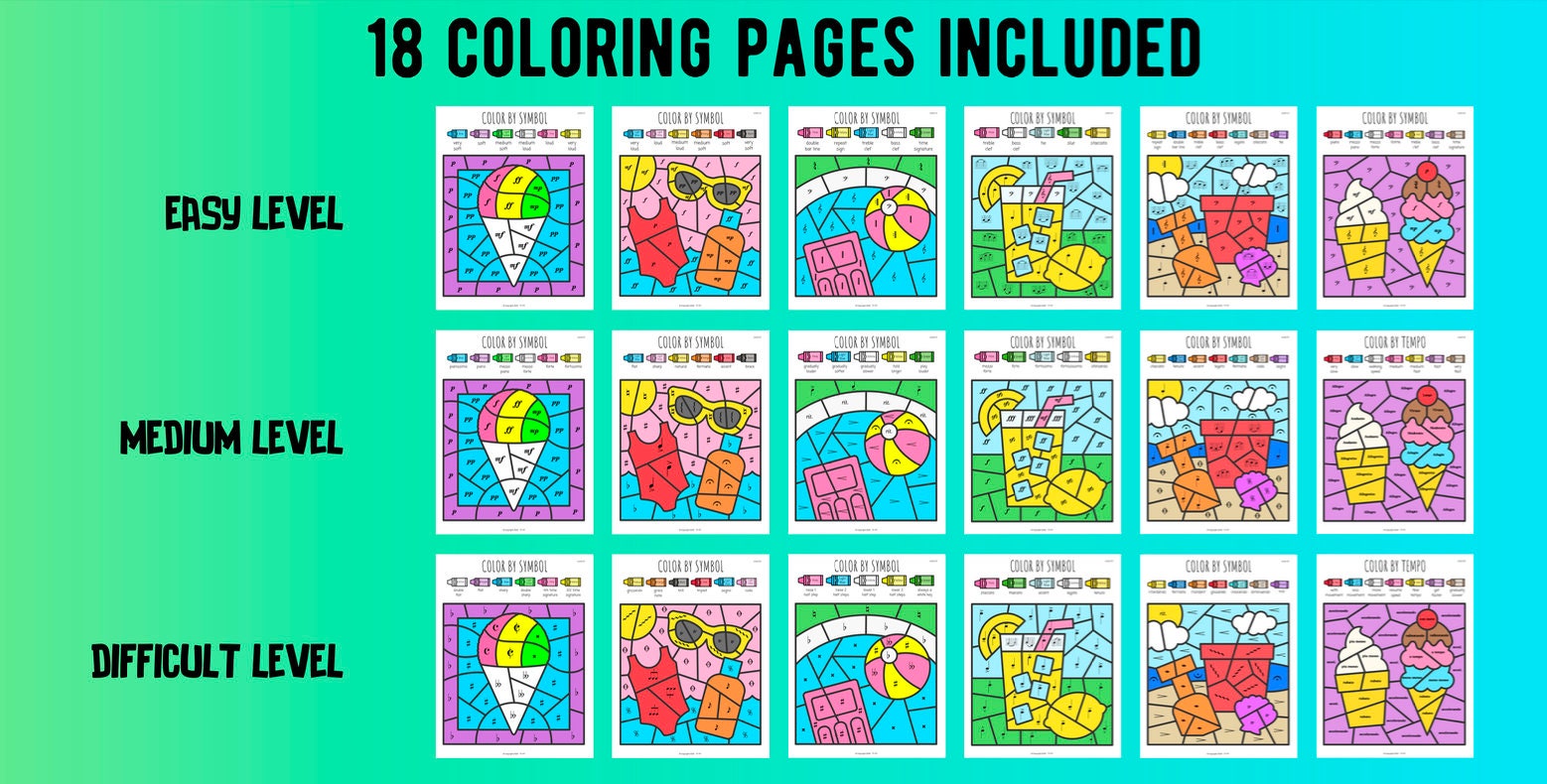 Summer Music Coloring Pages | Color by Code Music Symbols Dynamics | 3 ...