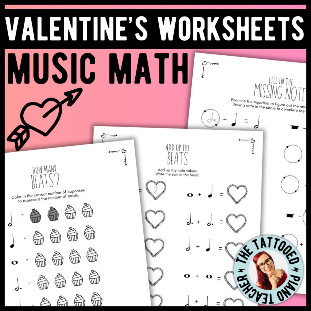 Valentine's Day MUSIC WORKSHEETS Music Math, Note Values, Rest Values ...