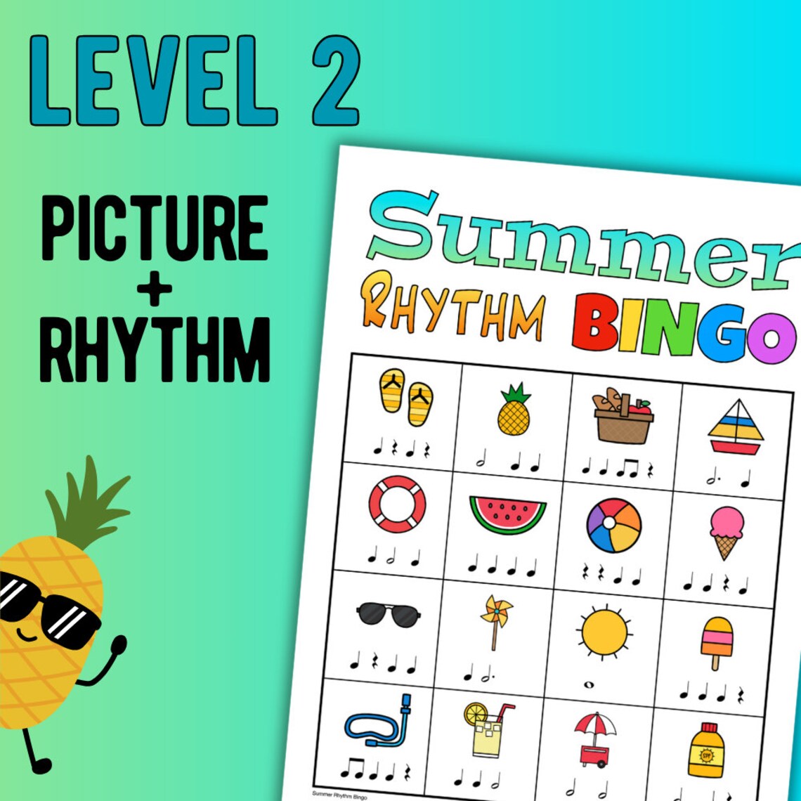 Summer Rhythm Bingo Music Bingo Game for Beginners note Values, Rest ...
