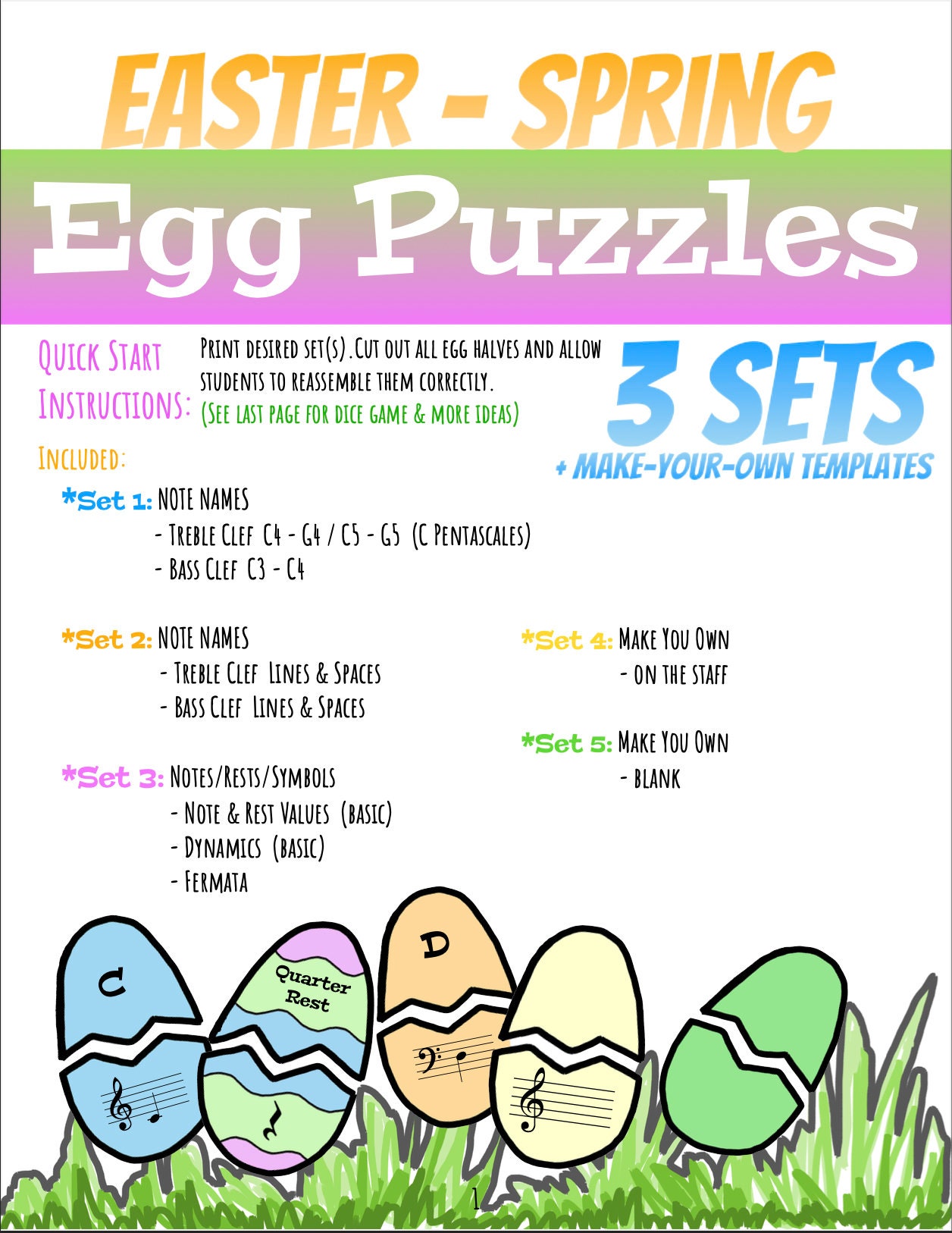 Spring Music Theory Puzzles | Easter Egg Game: Note Names, Symbols ...