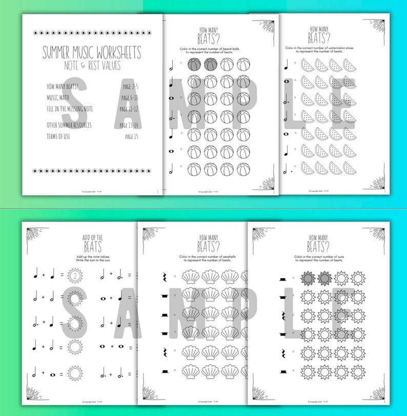 Summer Music Worksheets | Music Math, Note Values [beginner Piano ...