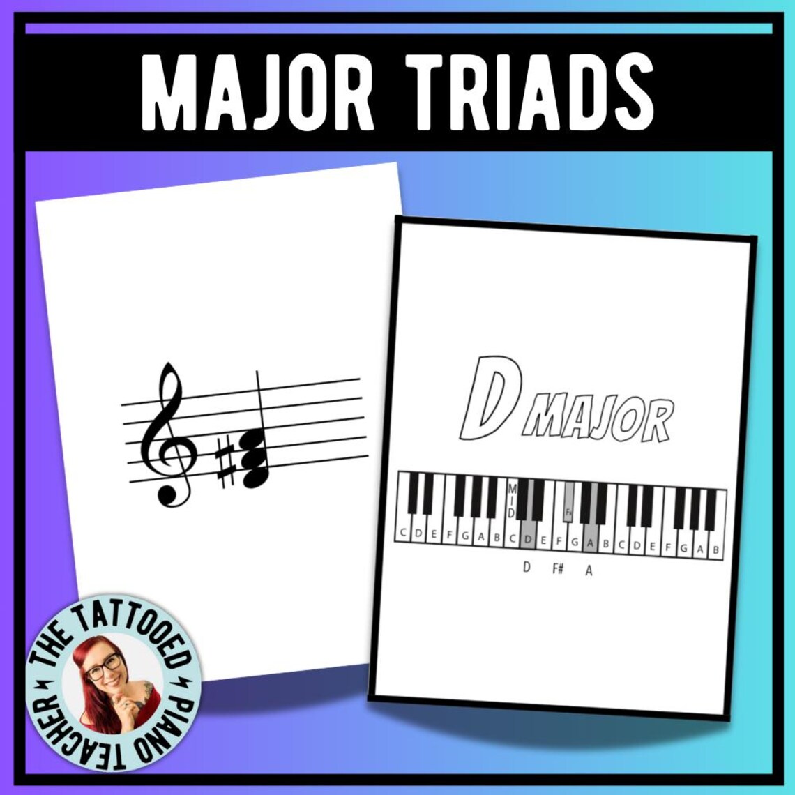 Major Chords Flash Cards | Root Position Triads | Piano Music Theory ...