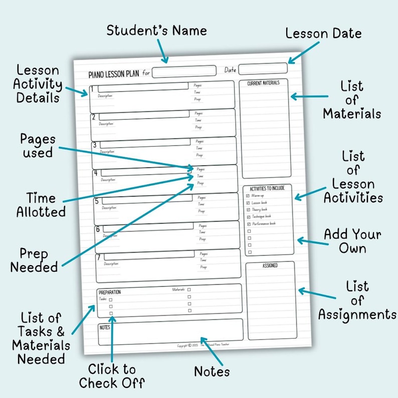 Editable Piano Lesson Template PDF | Digital Lesson Planner for Piano ...